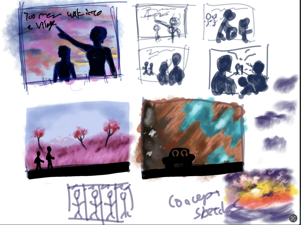 Two Men Arrive in a Village – arts, ink.